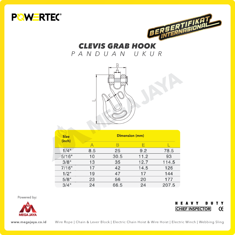 Dapatkan Produk Clevis Grab Hook Powertec H-330 1/4" Alloy Harga Terjangkau