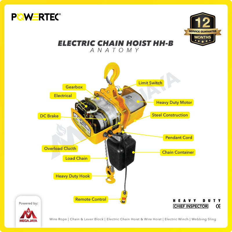 Dapatkan Produk Electric Chain Hoist 3F Merek Powertec HH-B (II) 0,5 T ...