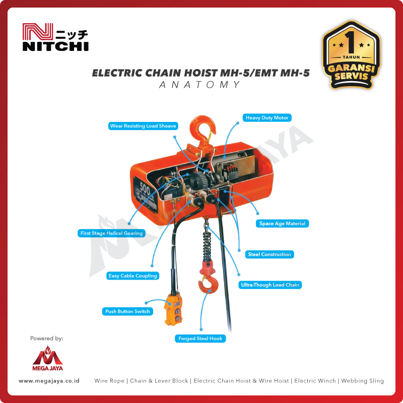 Dapatkan Produk Electric Chain Hoist 3F Nitchi EC40100 1 T x 6 M Harga ...