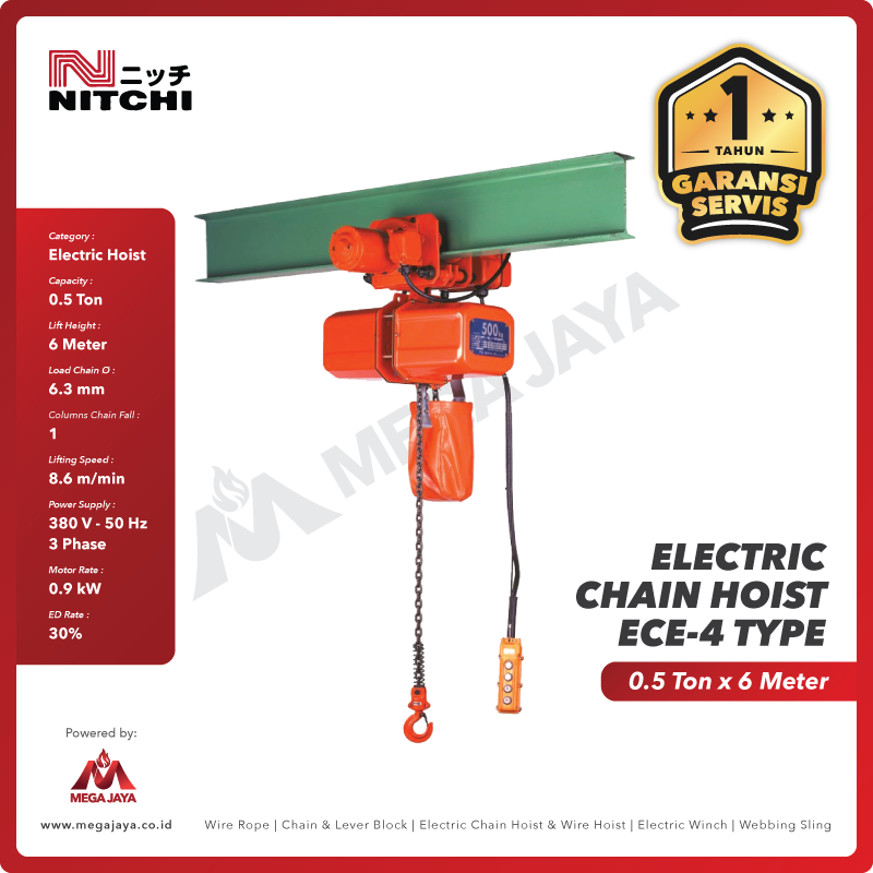 Dapatkan Produk Electric Chain Hoist 3F Nitchi ECE40050 + Trolley 0,5 ...