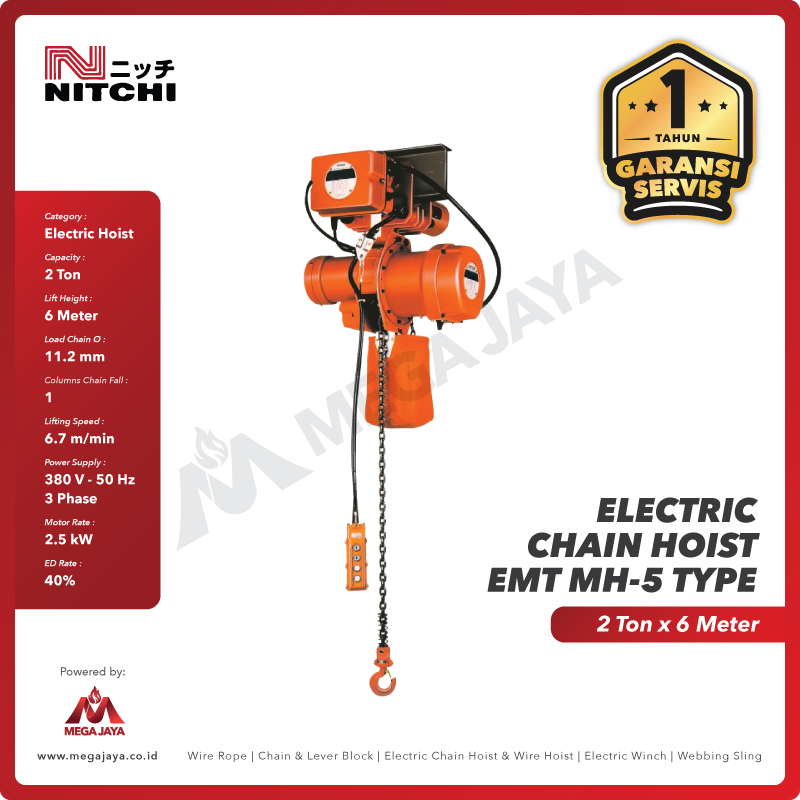 Dapatkan Produk Electric Chain Hoist 3F Nitchi EMT-MH-5 + Trolley 2 Ton ...