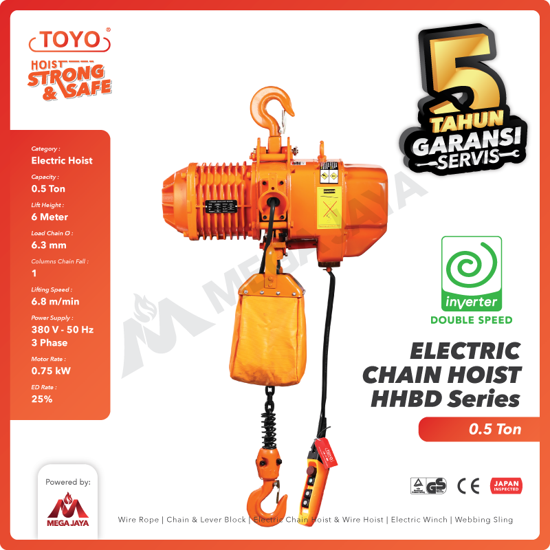 Dapatkan Produk Electric Chain Hoist 3F Merek Toyo HHBD Inverter 0,5 ...