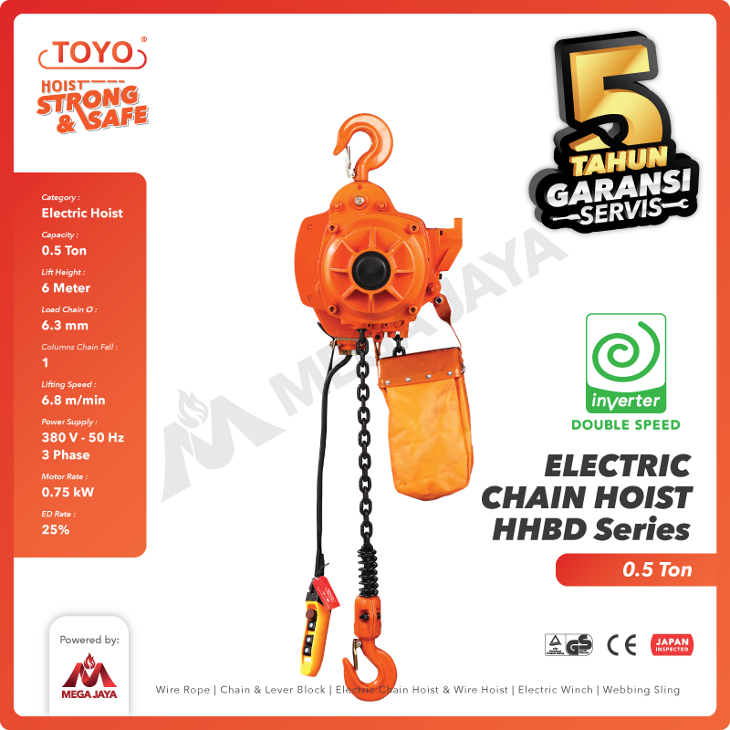 Dapatkan Produk Electric Chain Hoist 3F Merek Toyo HHBD Inverter 0,5 ...