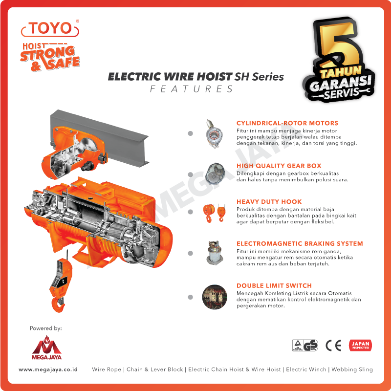 Dapatkan Produk Electric Wire Rope Hoist 3F Toyo SH + Trolley 2 Ton x 6 ...