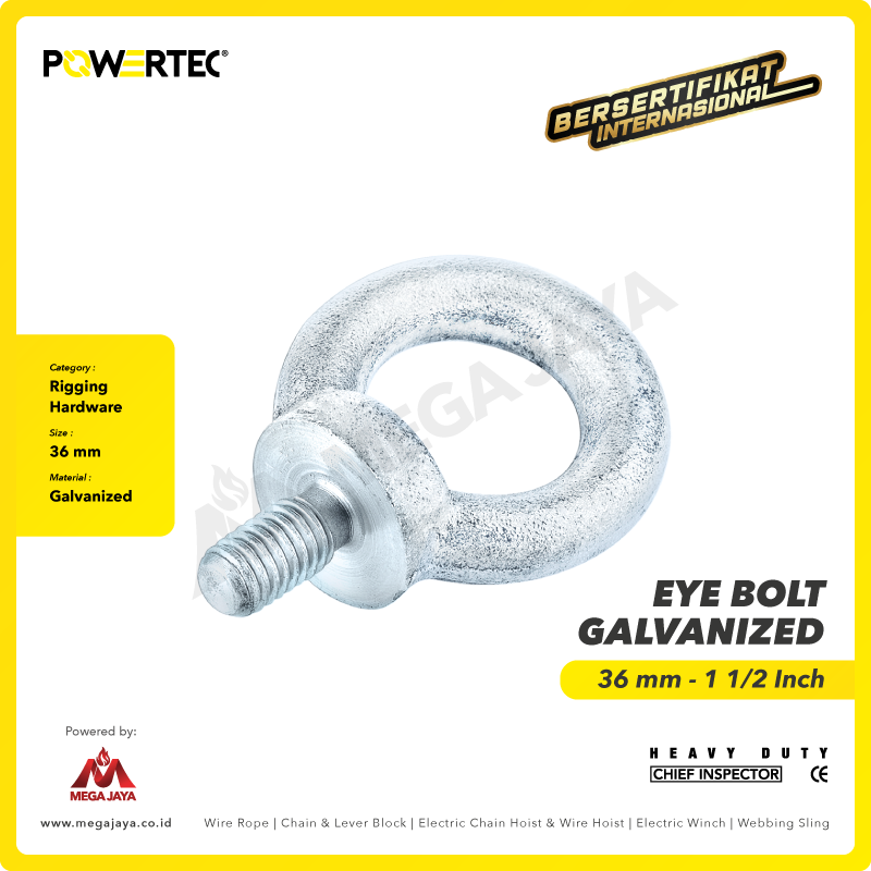 Dapatkan Produk Eye Bolt Powertec Galv M36 - 5,1 Ton Harga Terjangkau