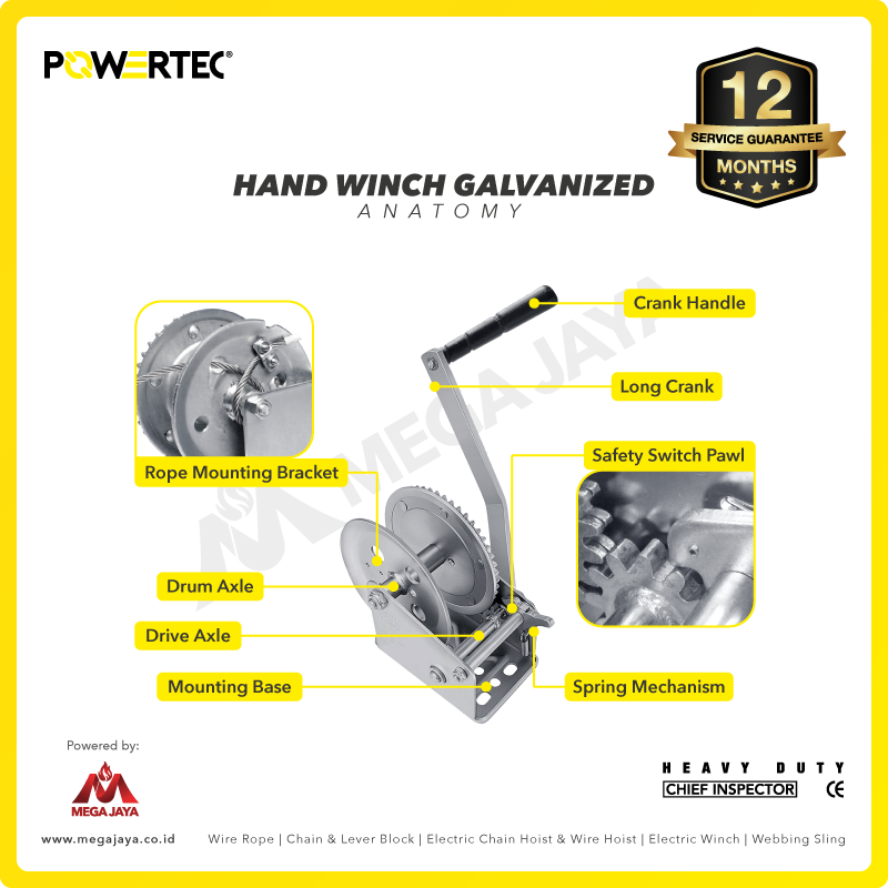 Dapatkan Produk Hand Winch Powertec 1200 Lbs / 540 Kg x 15 Meter ...