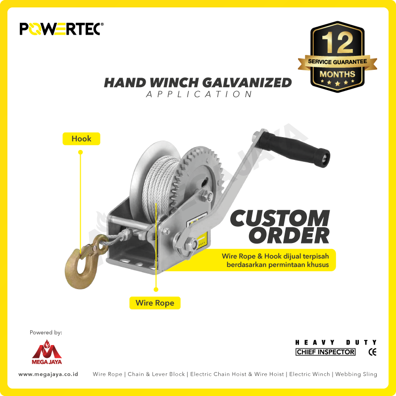 Dapatkan Produk Hand Winch Powertec 3500 Lbs / 1600 Kg x 15 Meter ...