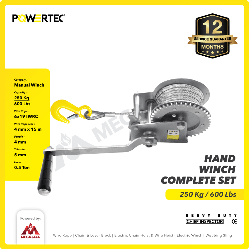 Dapatkan Produk Hand Winch Powertec 600 Lbs / 250 Kg x 15 Meter ...
