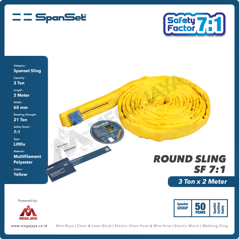 Dapatkan Produk Round Sling Spanset (7:1) 3 Ton x 2 Meter (Kuning ...
