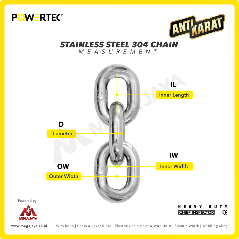 Dapatkan Produk SS 304 Chain Powertec 6Milimeter @100 Kg Harga Terjangkau