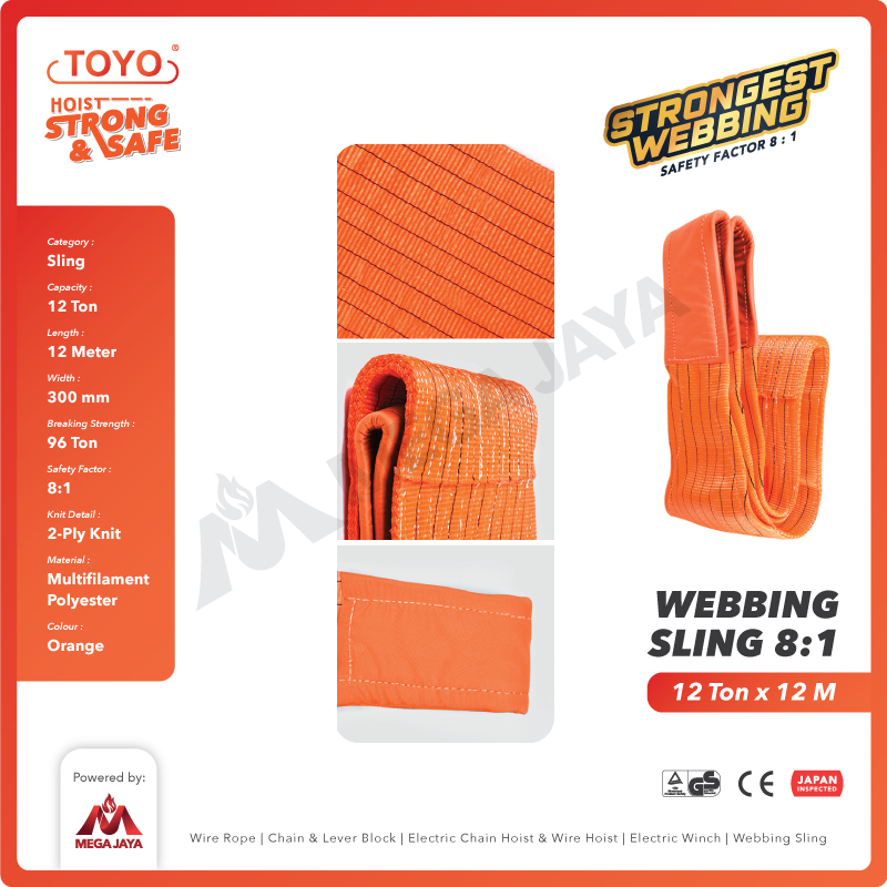 Dapatkan Produk Webbing Sling Merek Toyolift (8:1) 2Ply 12 Ton X 12 ...