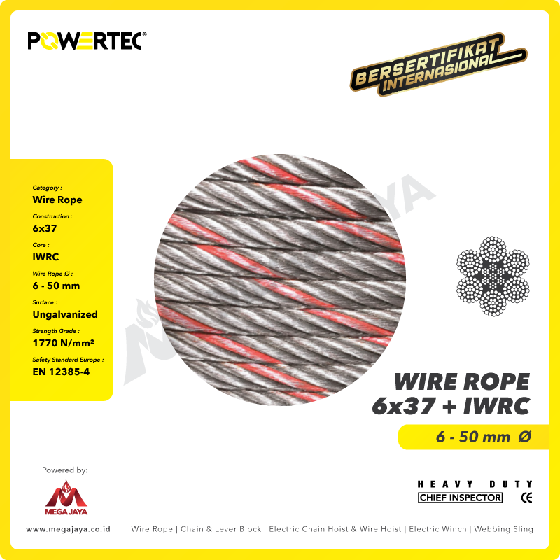 Dapatkan Produk Wire Rope Powertec 6x37 + IWRC Ungalv 9Milimeter Harga Terjangkau