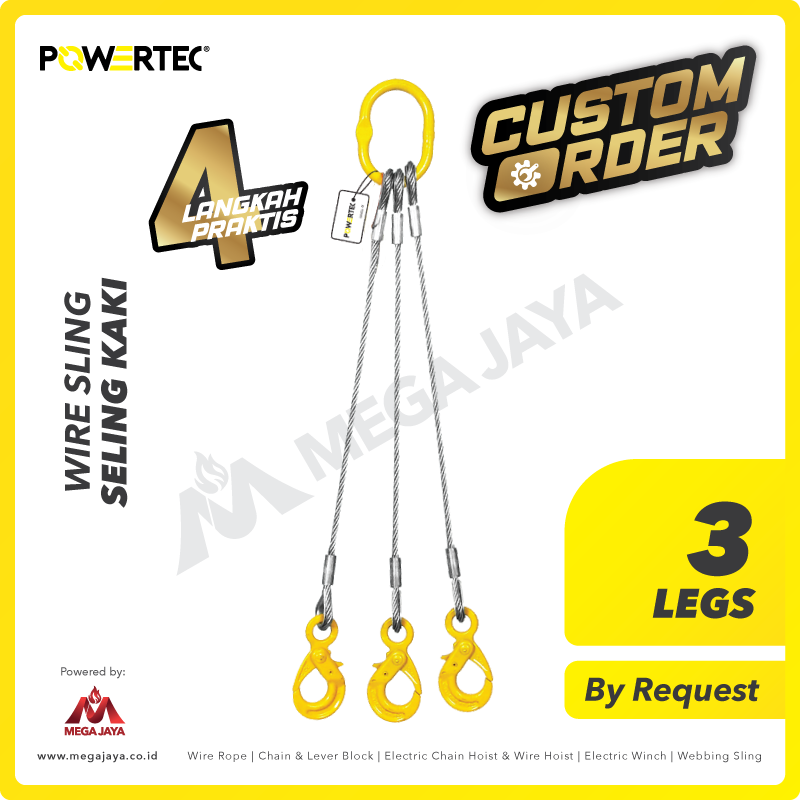 Mega Jaya Jual Jasa Custom Wire Sling 3 Legs Harga Promo Termurah