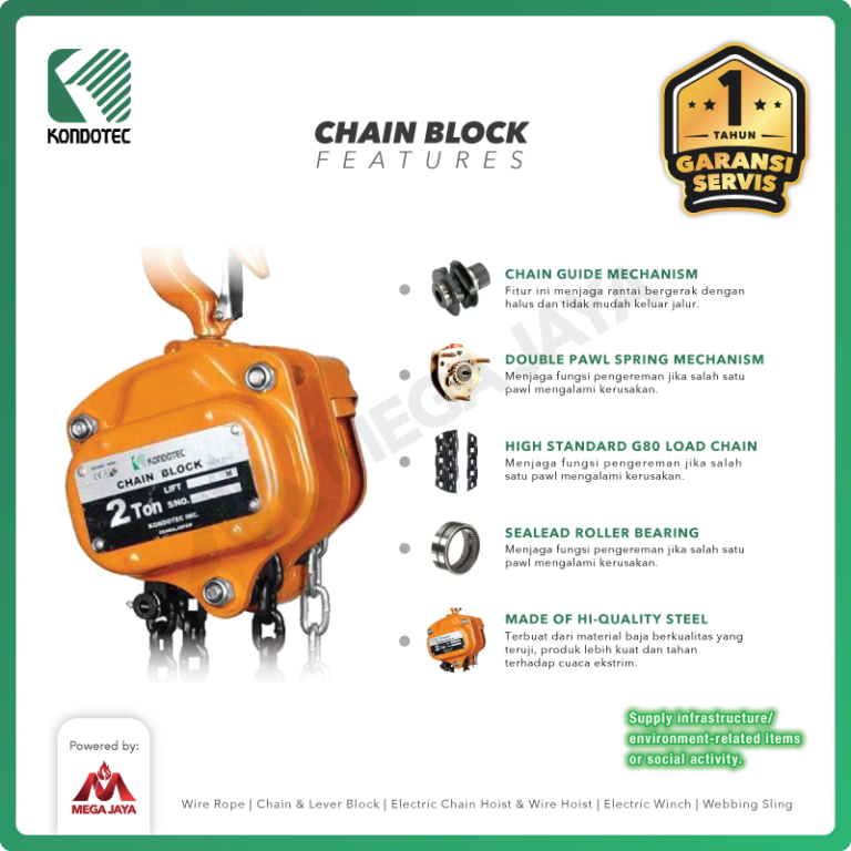 Cek harga Chain Block 5 Ton 5 Meter Kondo Daya Angkut Kuat