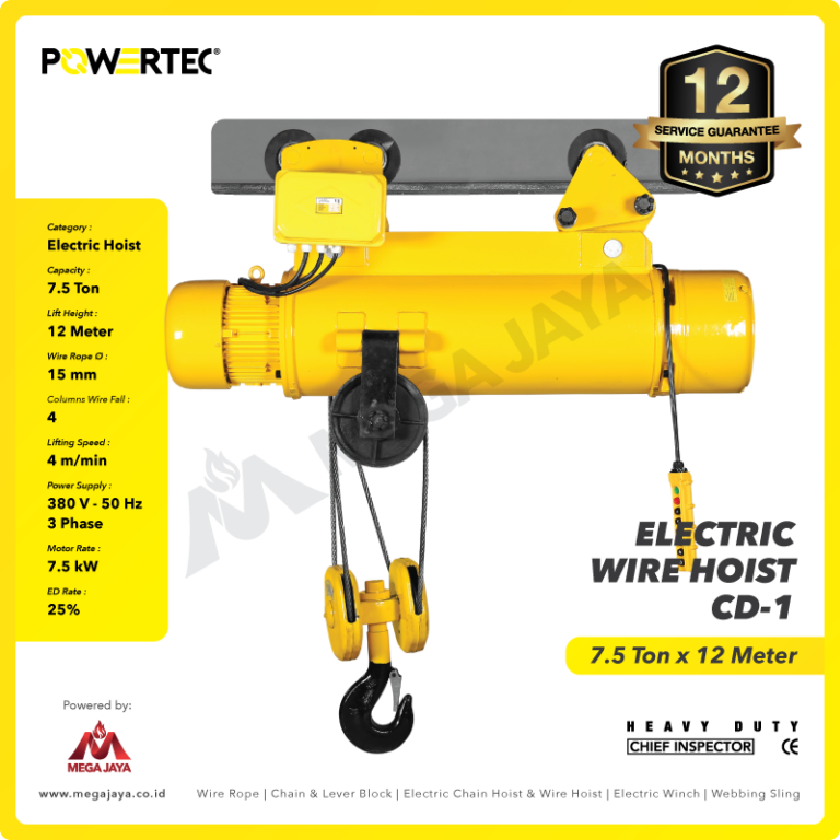 Jual Electric Wire Rope Hoist Powertec Bersertifikasi Lengkap