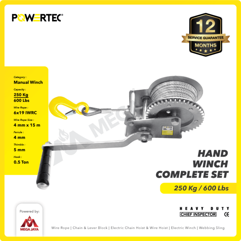 Dapatkan Produk Hand Winch Powertec 600 Lbs / 250 Kg x 15 Meter ...