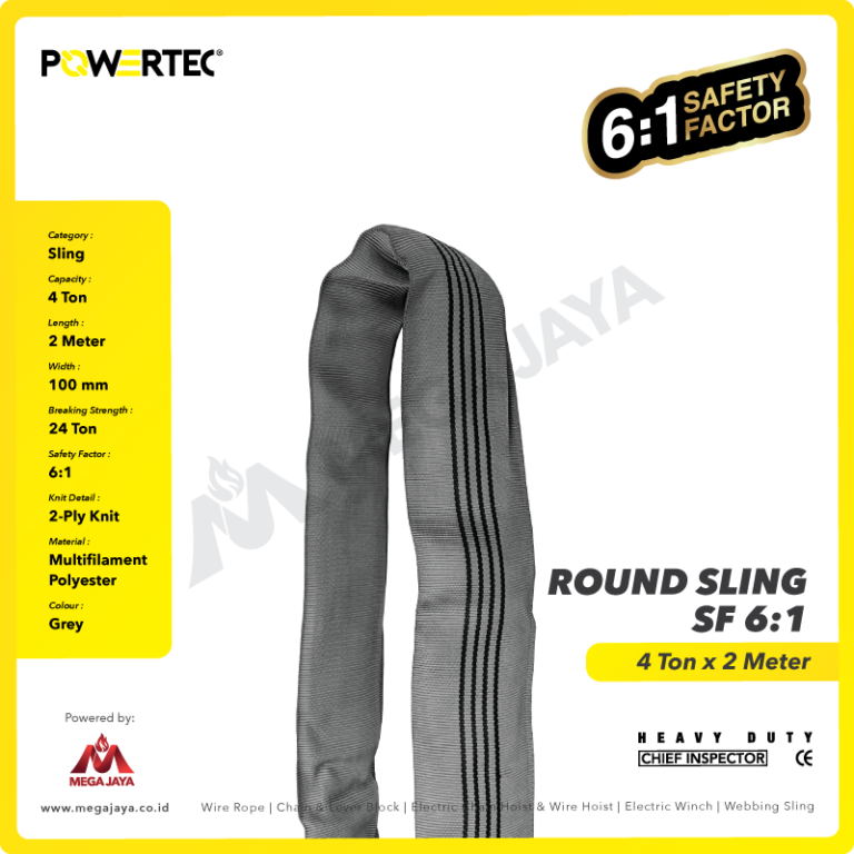 Dapatkan Produk Round Sling Powertec (6:1) 4 Ton x 2 Meter (Abu) Harga ...