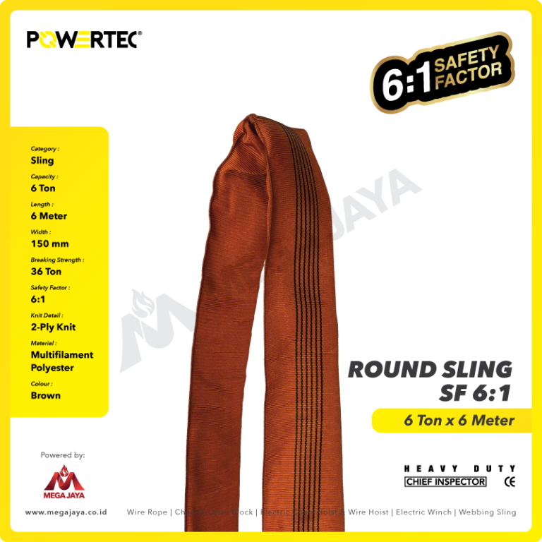 Dapatkan Produk Round Sling Powertec (6:1) 6 Ton x 6 Meter (Cokelat ...