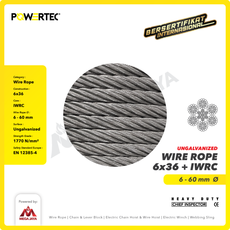 Dapatkan Produk Wire Rope Powertec 6x36 + IWRC Ungalv 36mm Harga Terjangkau