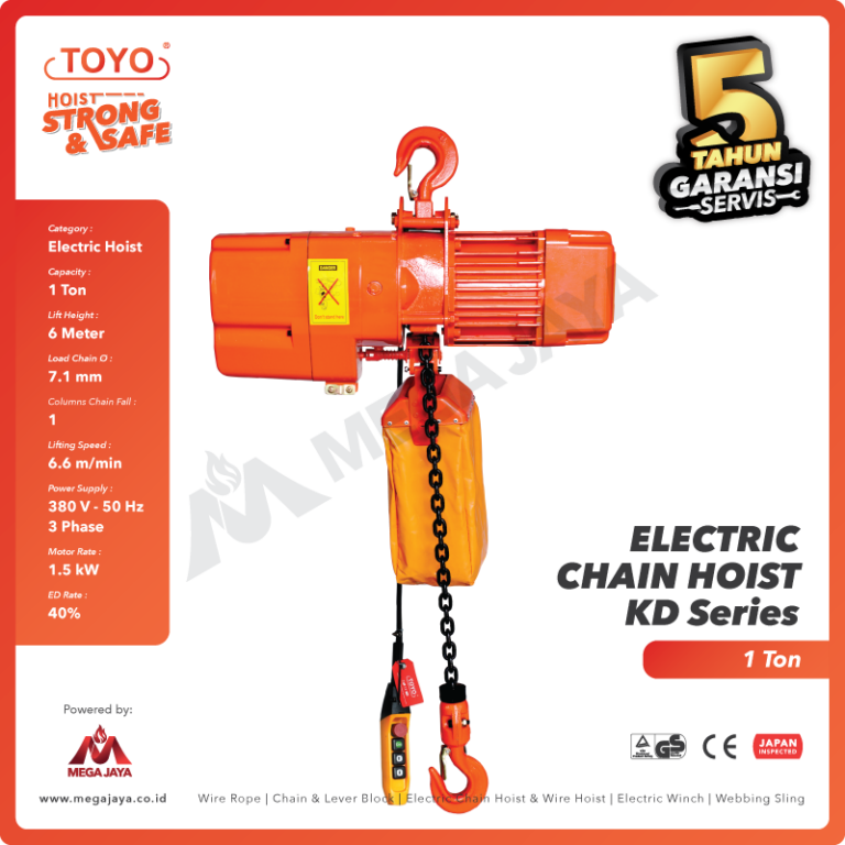 Dapatkan Produk Electric Chain Hoist 3F Toyo KD1-01 1 Ton x 6 Meter (7 ...
