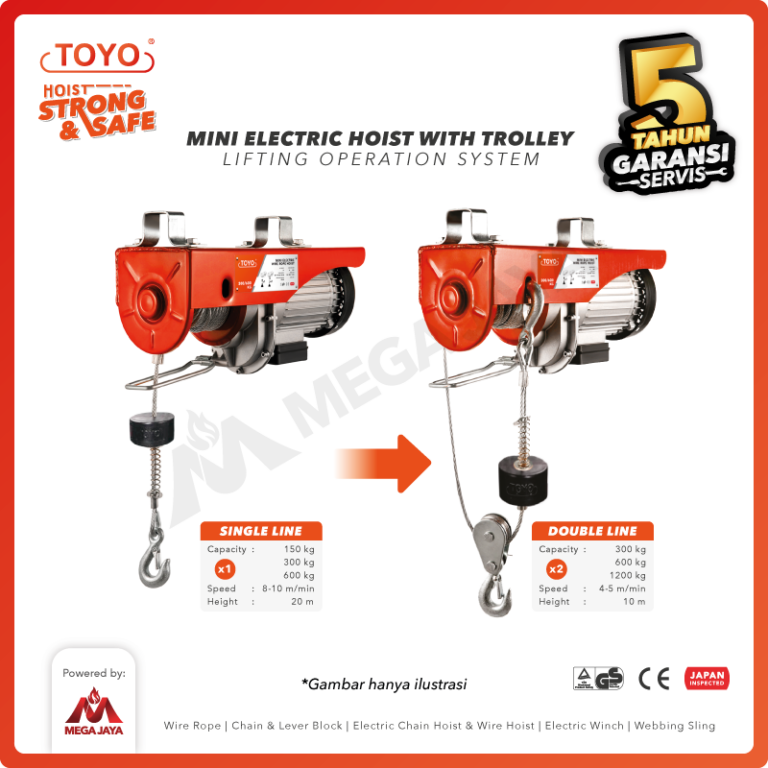 Dapatkan Produk Mini Electric Hoist 1F Toyo Set 600-1200 Kg x 20 Meter ...
