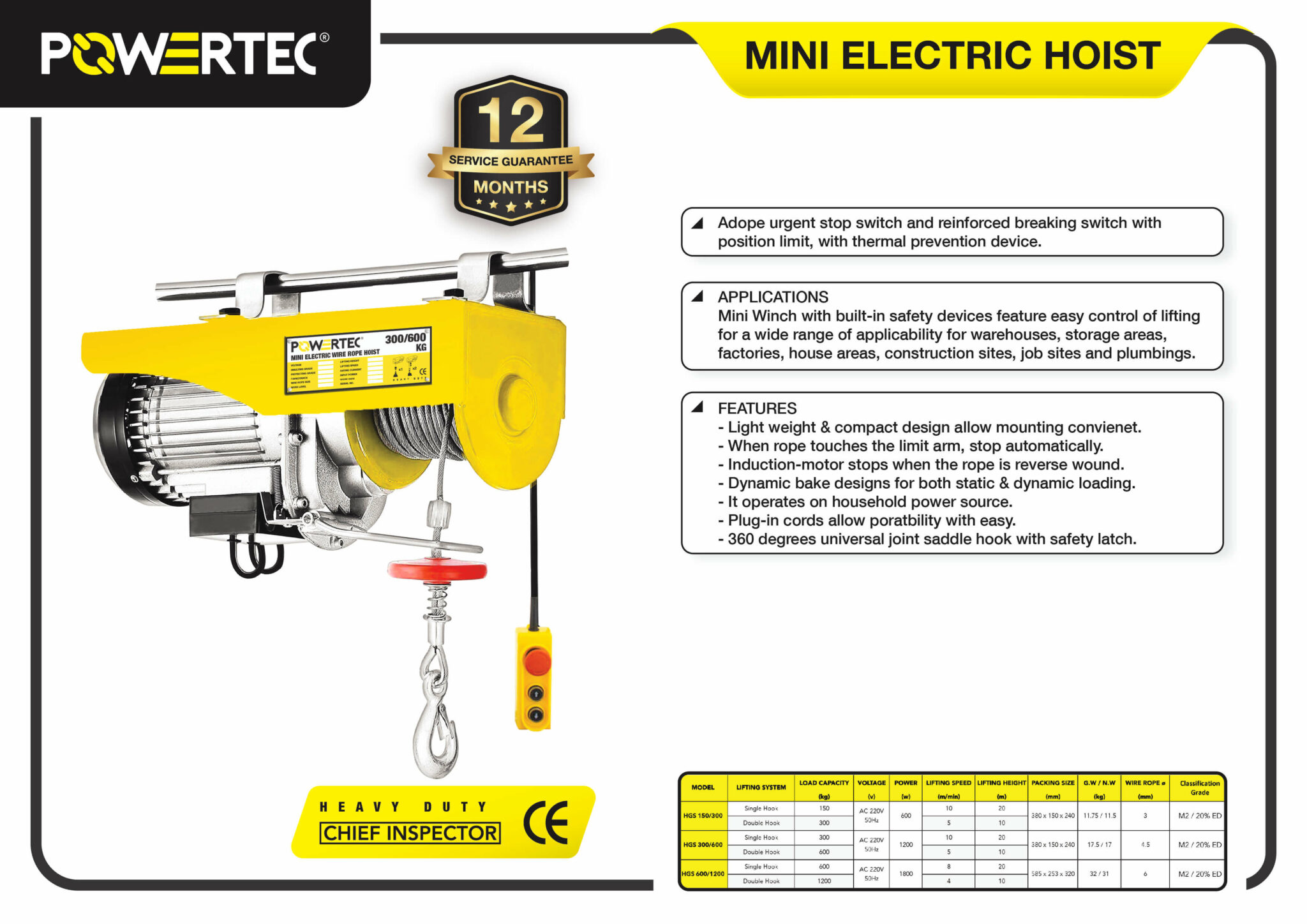 Dapatkan Produk Mini Electric Hoist 1F Merek Powertec 300-600 Kg x 20 ...