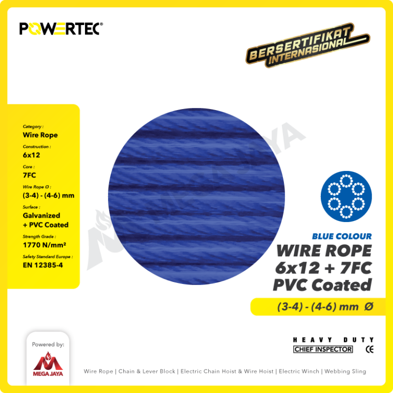 Dapatkan Produk Wire Rope Powertec 6x12 + 7FC PVC (Biru) 4-6Milimeter ...