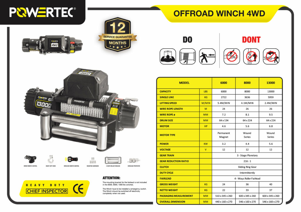 Dapatkan Produk Electric Car Winch DC Powertec PC 6000 Lbs-12V 3Ton x ...